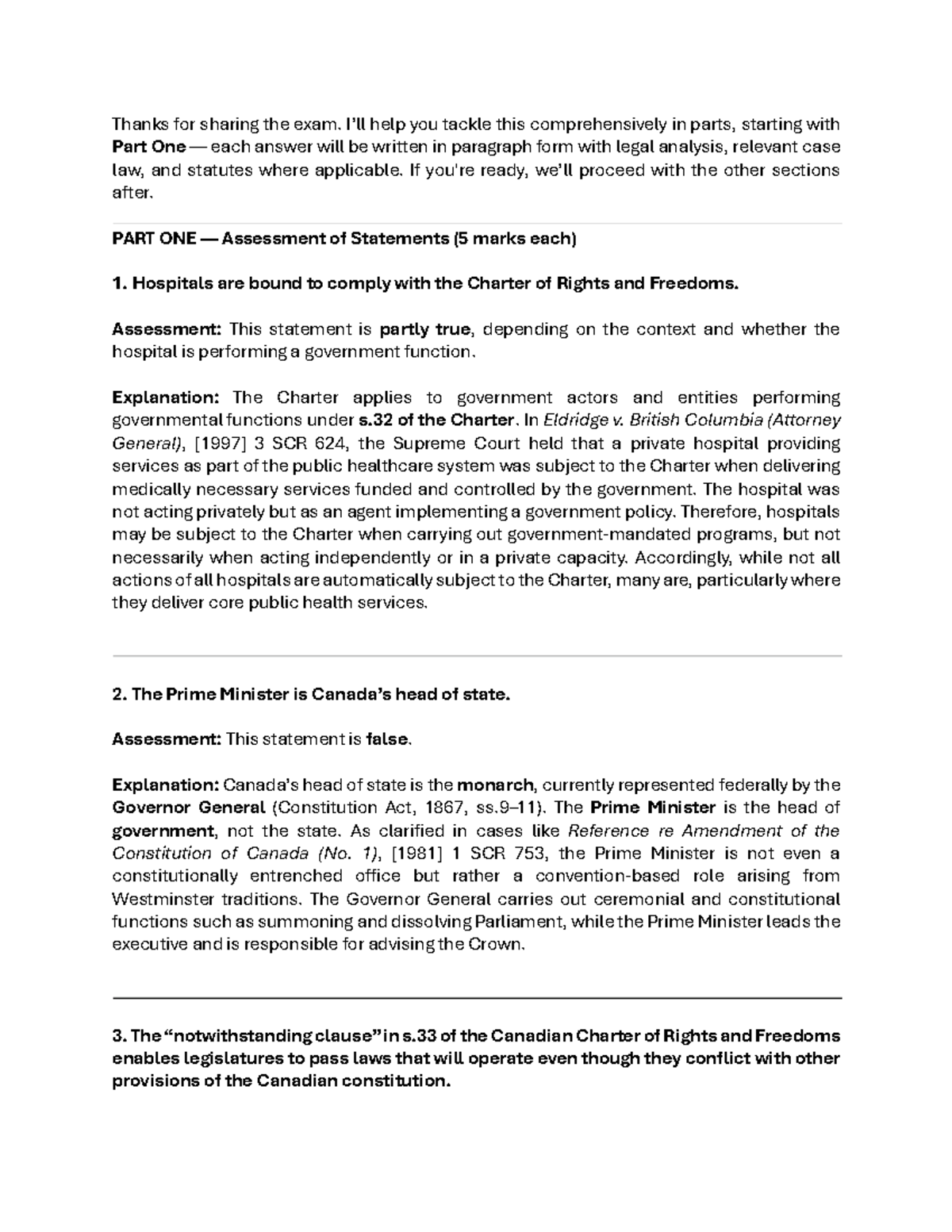 NCA Constitutional Law Sample Exam Part 1 Analysis - Studocu