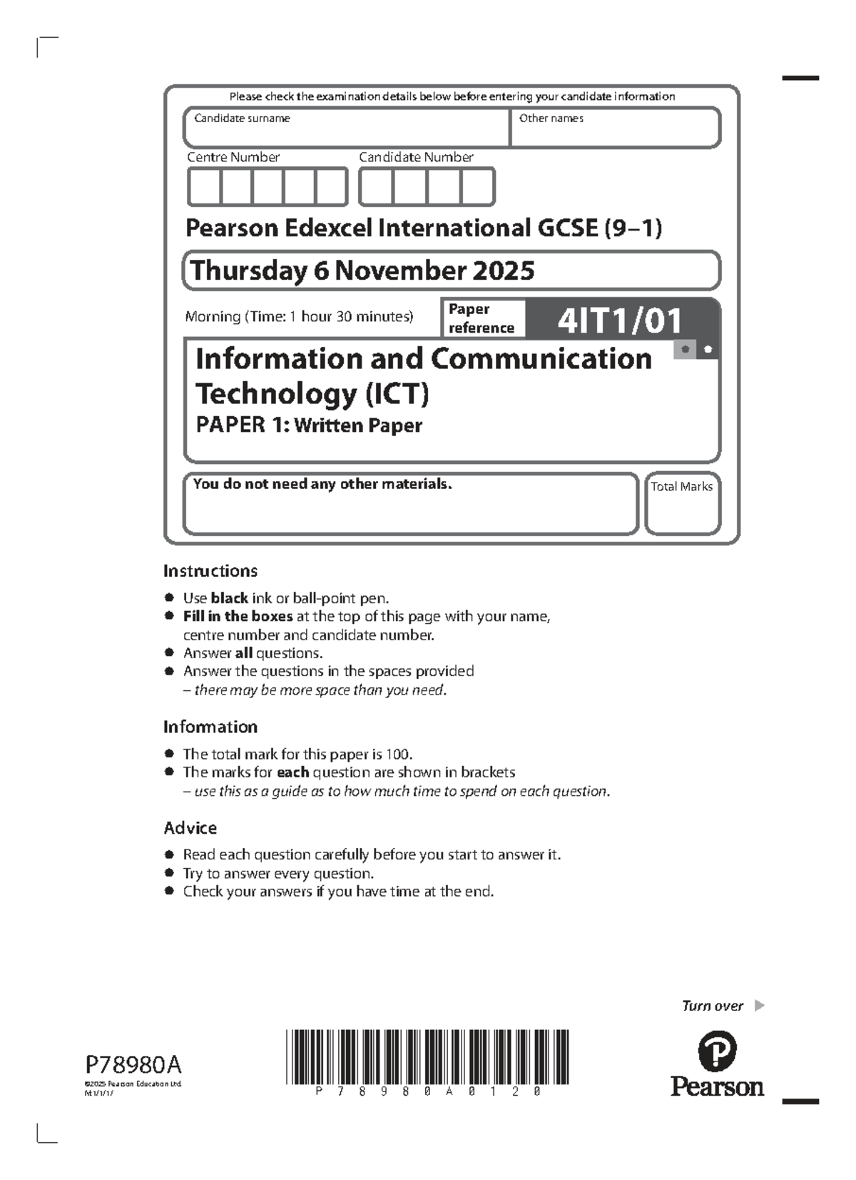 ICT International GCSE Paper 1 Examination Details - Nov 2025 - Studocu