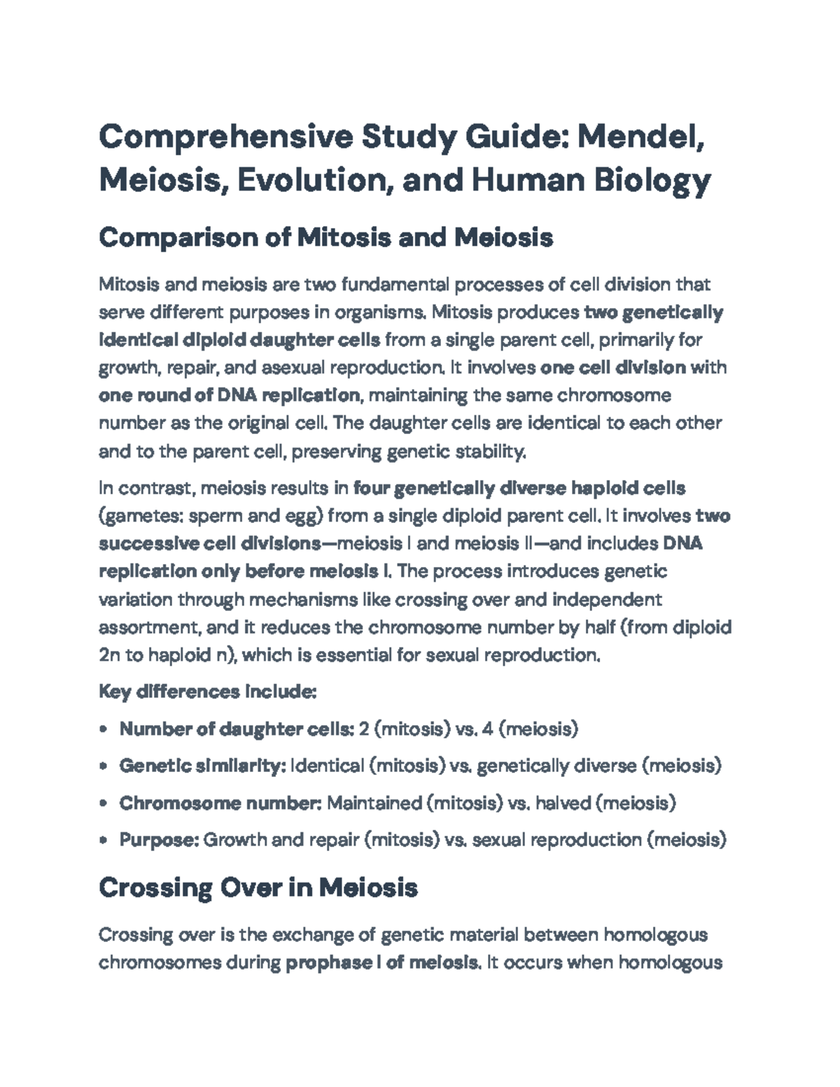 Comprehensive Study Guide: Genetics, Evolution, and Human Biology ...
