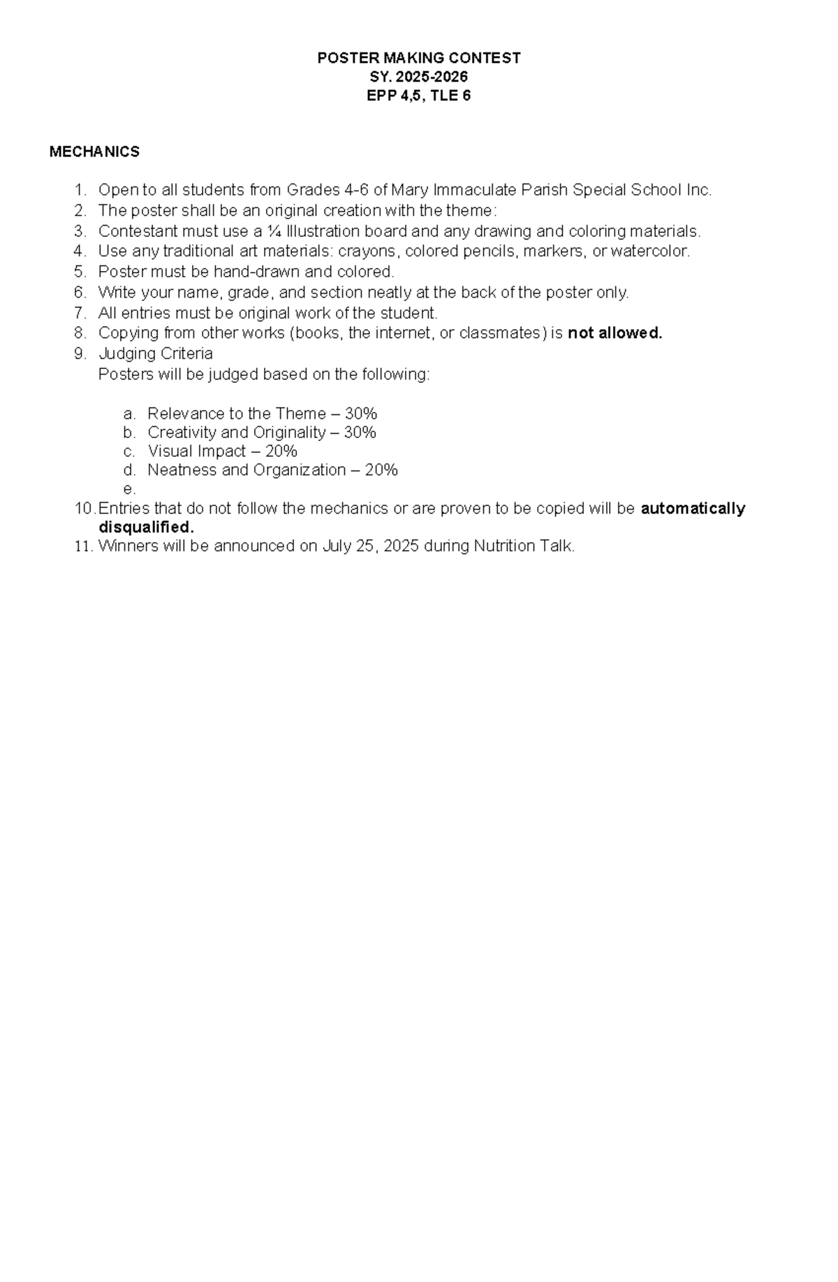 Poster Making Contest Guidelines - SY EPP 4,5, TLE 6 - Studocu