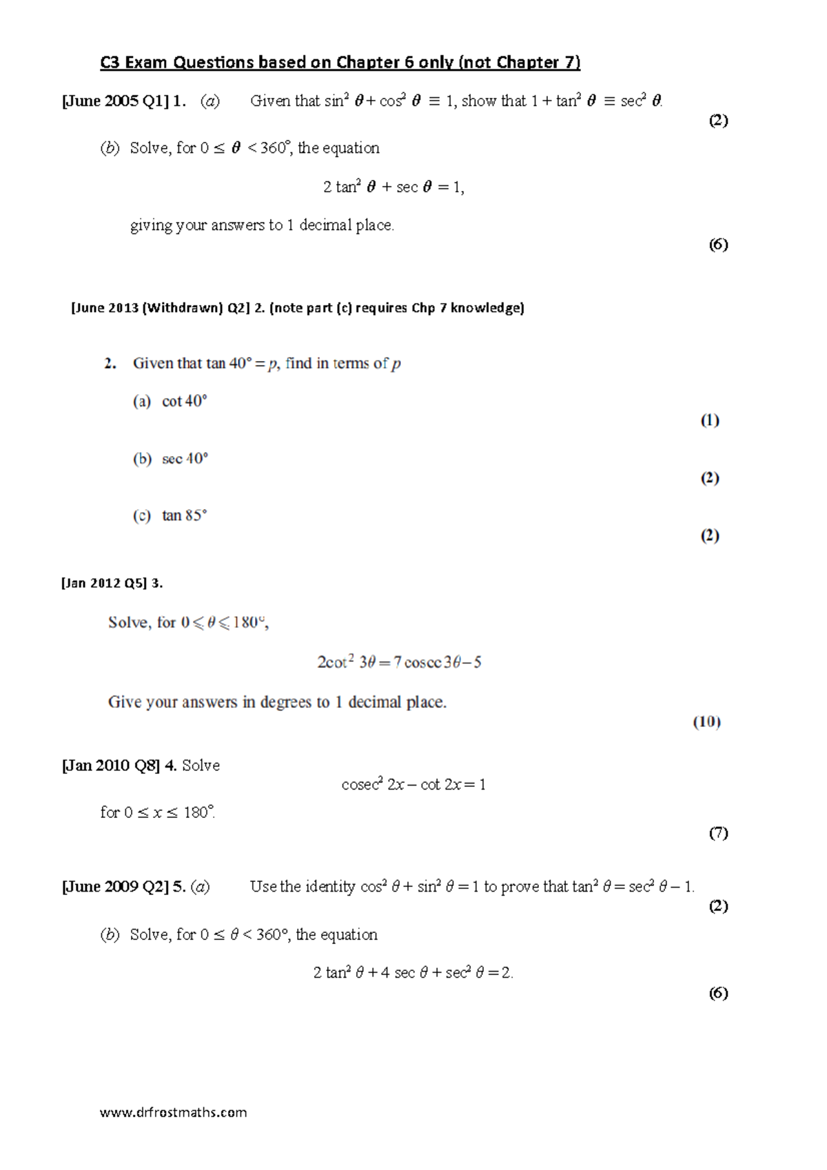 C3-Chp6-Trig Exam Questions - C3 Exam Questions based on Chapter 6 only ...