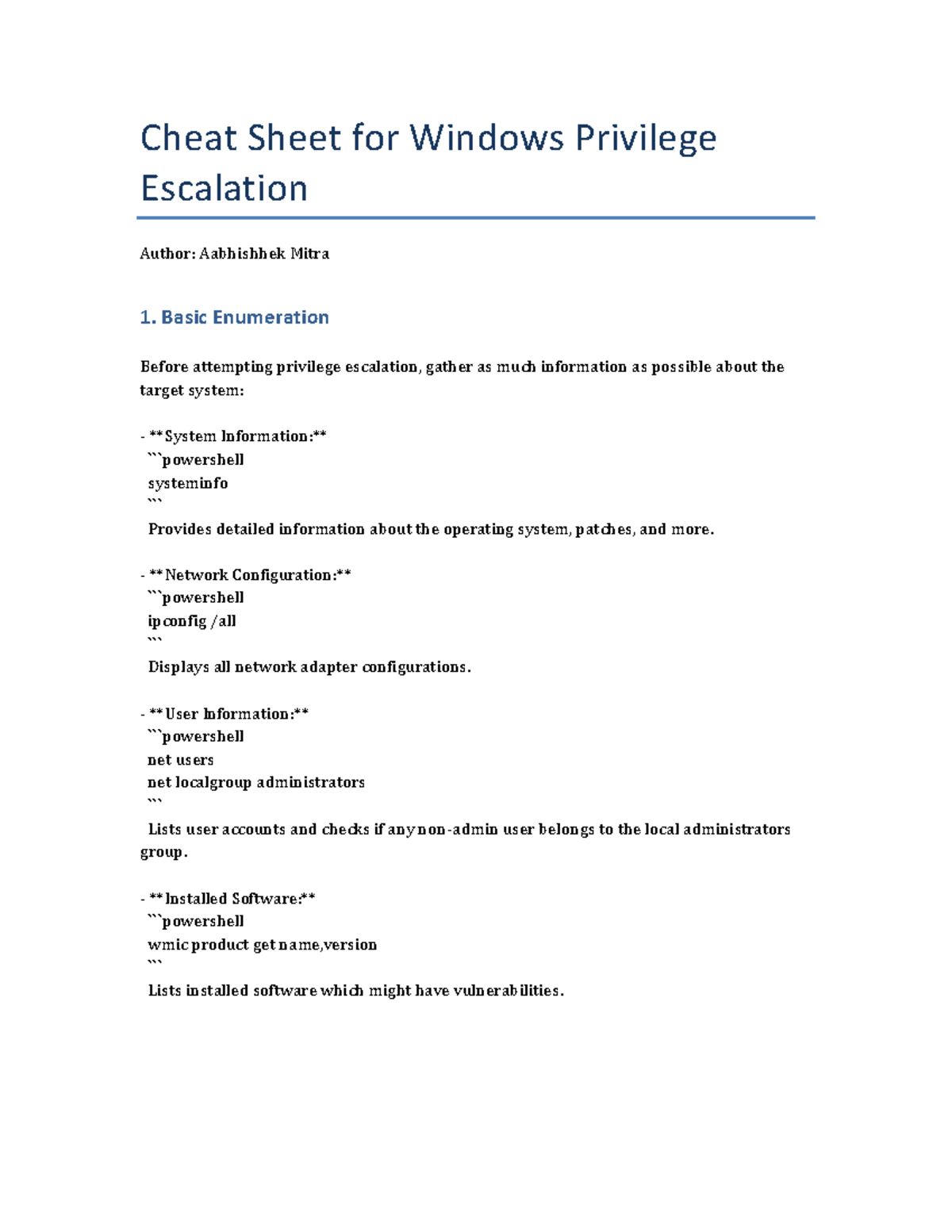 Windows Priv Esc Cheat Sheet - Cheat Sheet for Windows Privilege ...