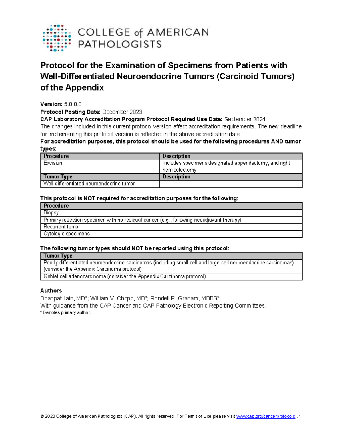 CAP Protocol for Neuroendocrine Tumors of the Appendix (Version 5.0 ...