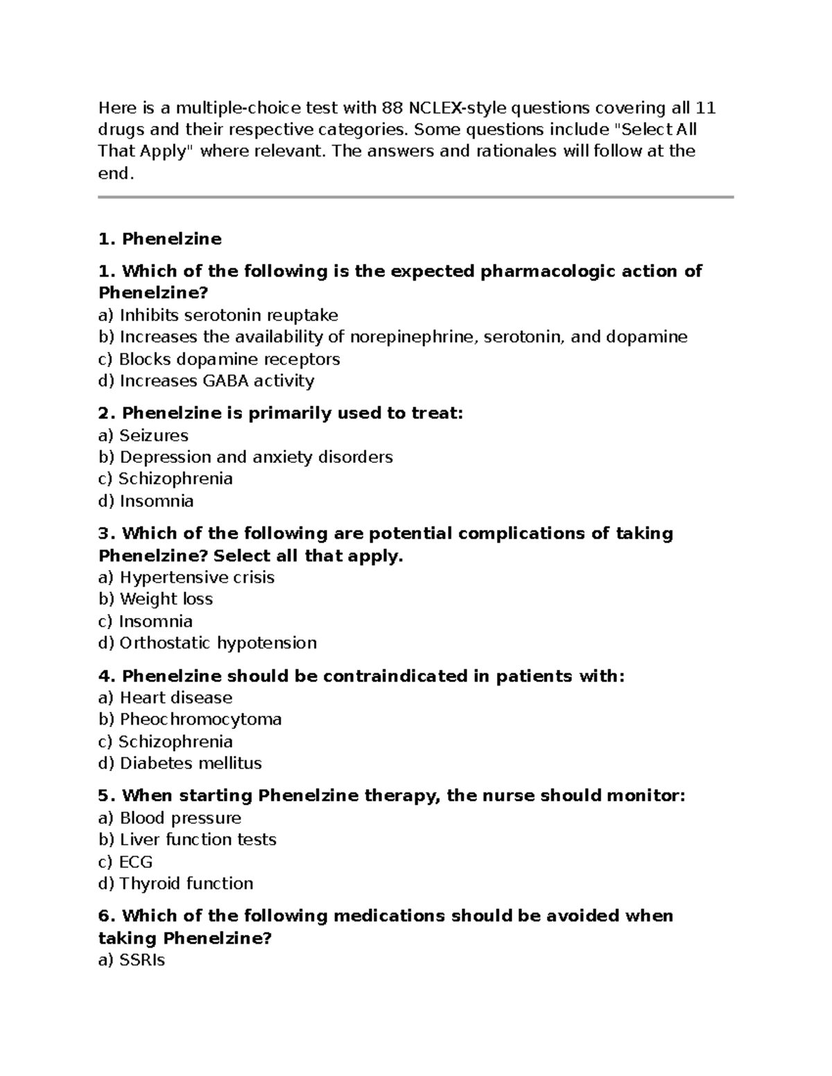 Psychotropic Medications Test: 88 Questions on Drug Categories and ...