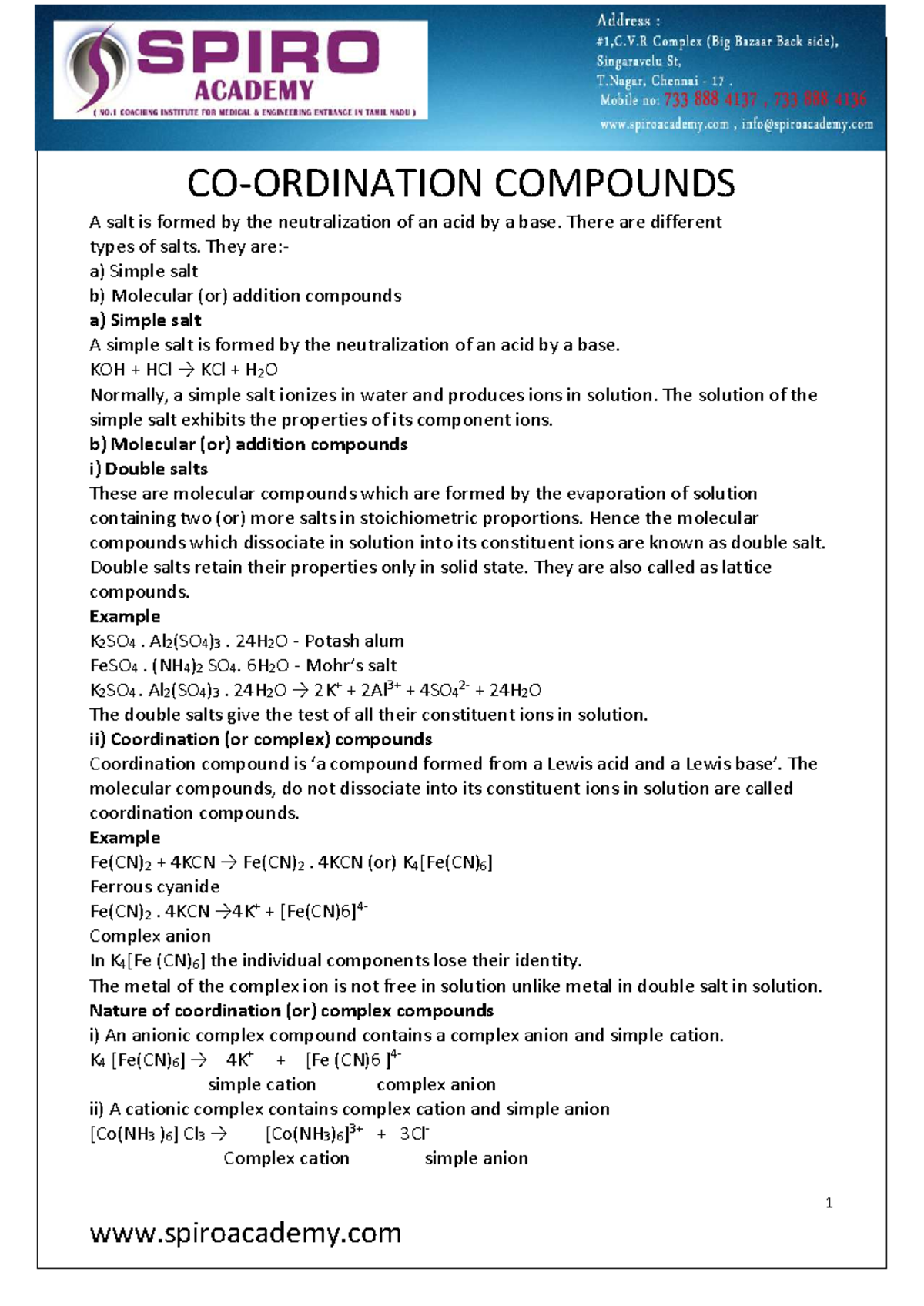 CHEM 101: Coordination Compounds and Their Properties Notes - Studocu