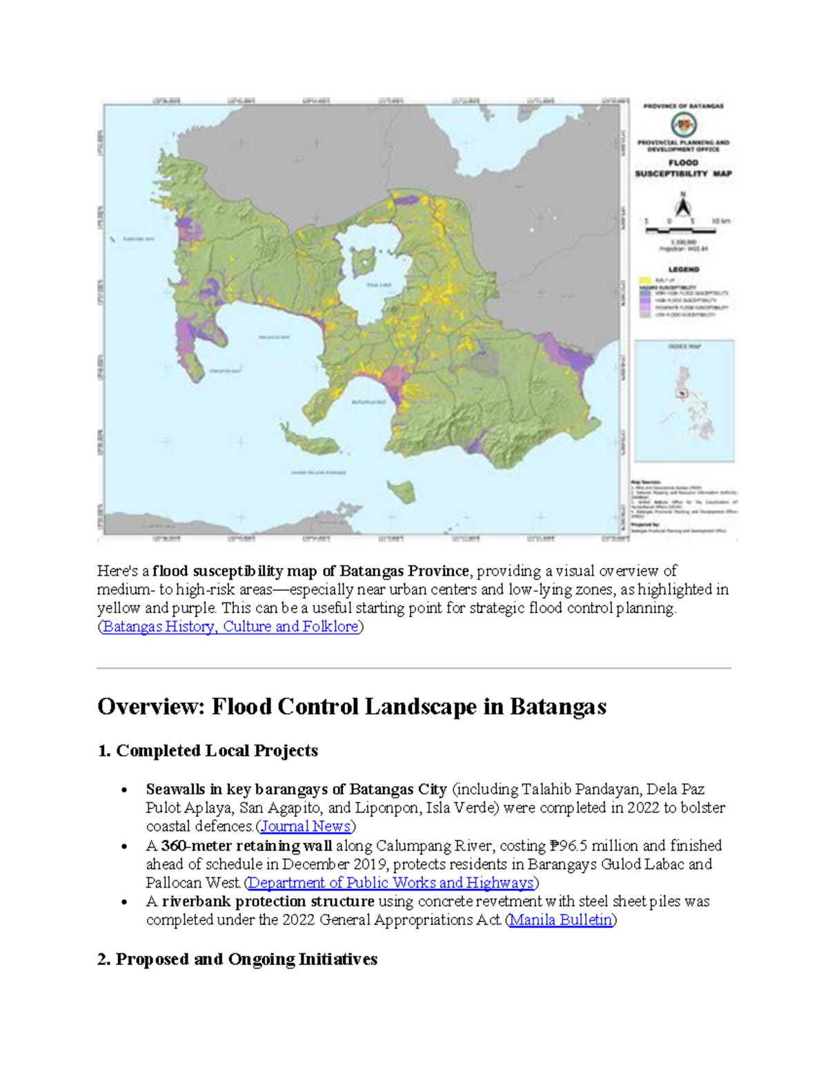 Flood Susceptibility Map & Flood Control Initiatives in Batangas - Studocu