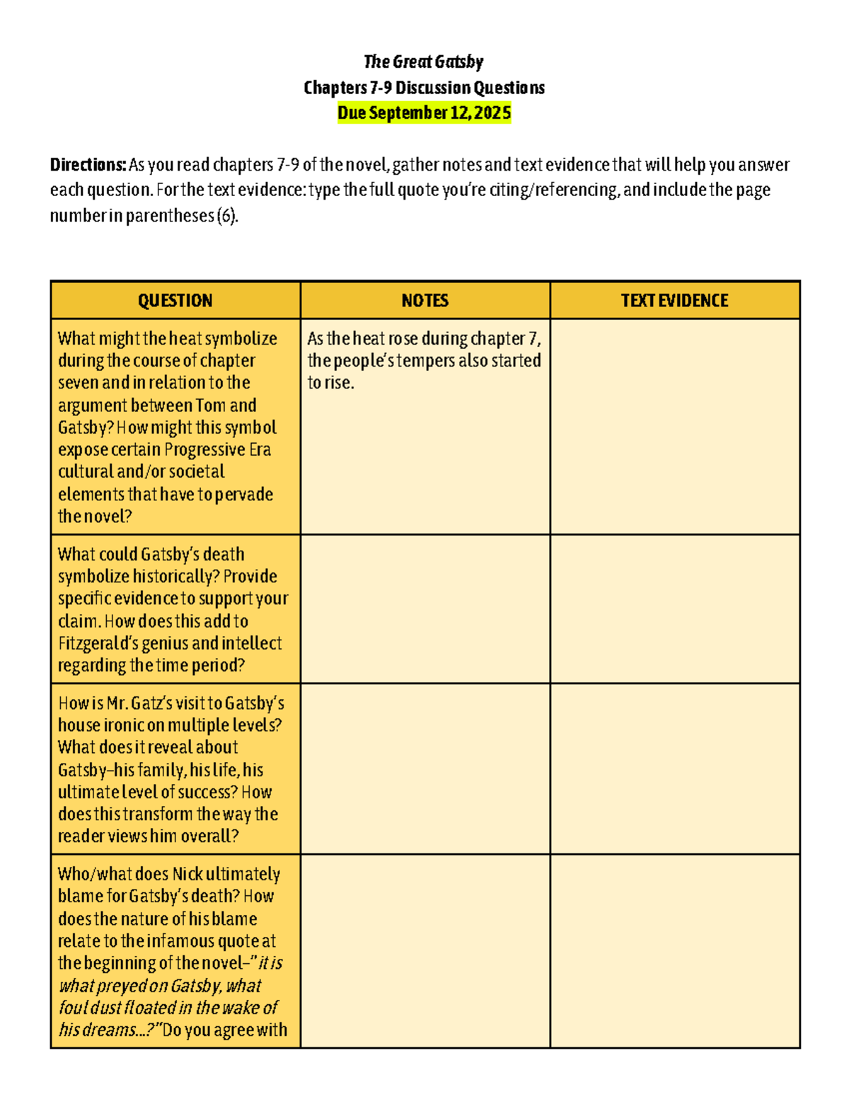 Gatsby CH 7-9 Discussion Questions & Analysis - Studocu