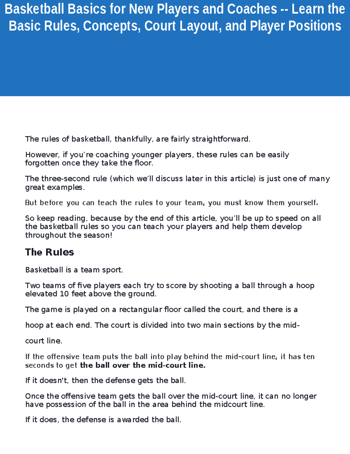 Basketball Basics: Rules, Concepts, and Court Layout for New Coaches ...