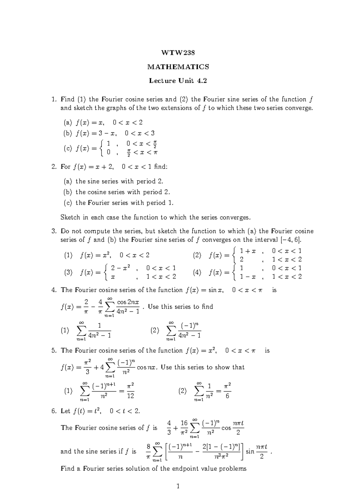 WTW238 MATHEMATICS Lecture Unit 4.2: Fourier Series Analysis - Studocu