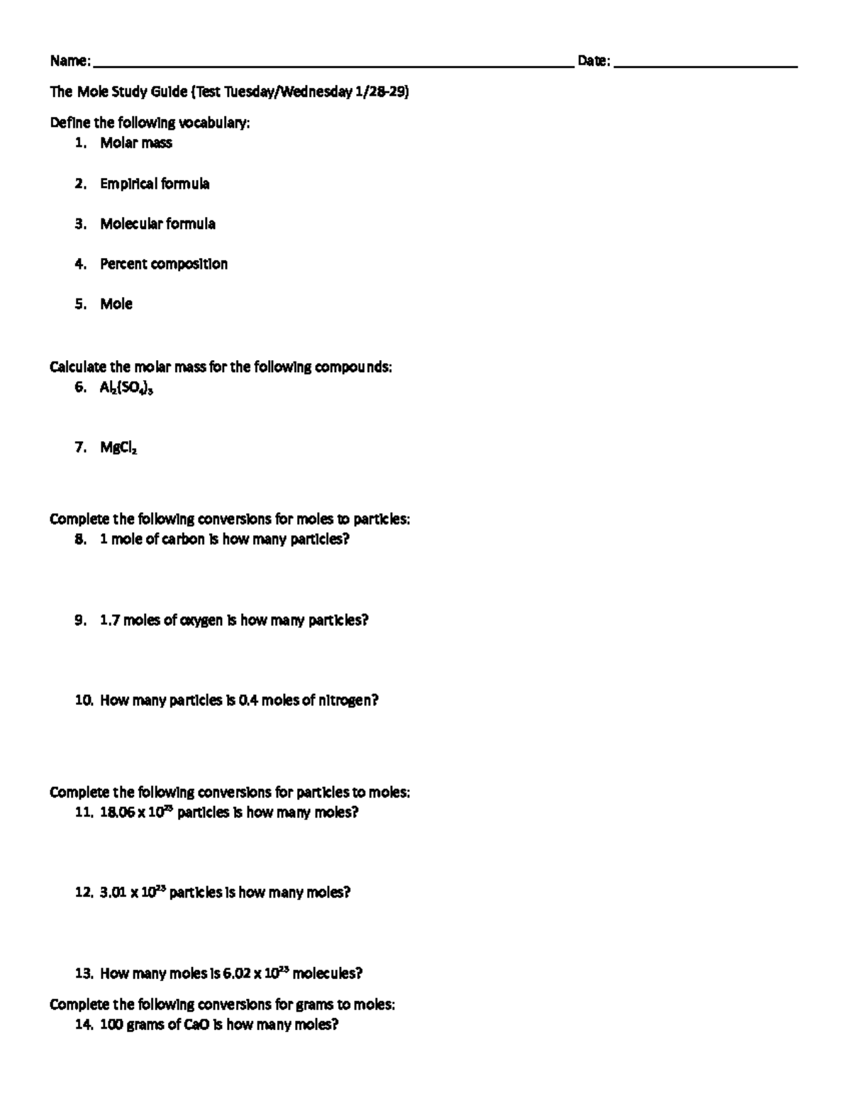 Copy of Unit 7 Stoich Study Guide.docx - Google Docs - Name: Date: The ...