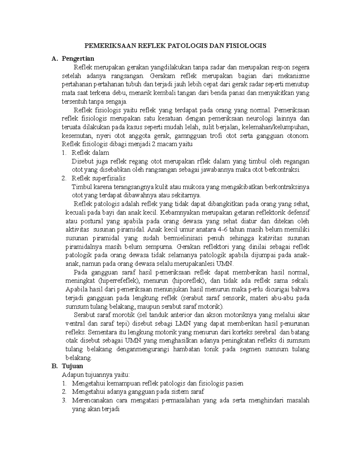 Pemeriksaan Reflek Patologis dan Fisiologis dalam Praktik Klinis - Studocu
