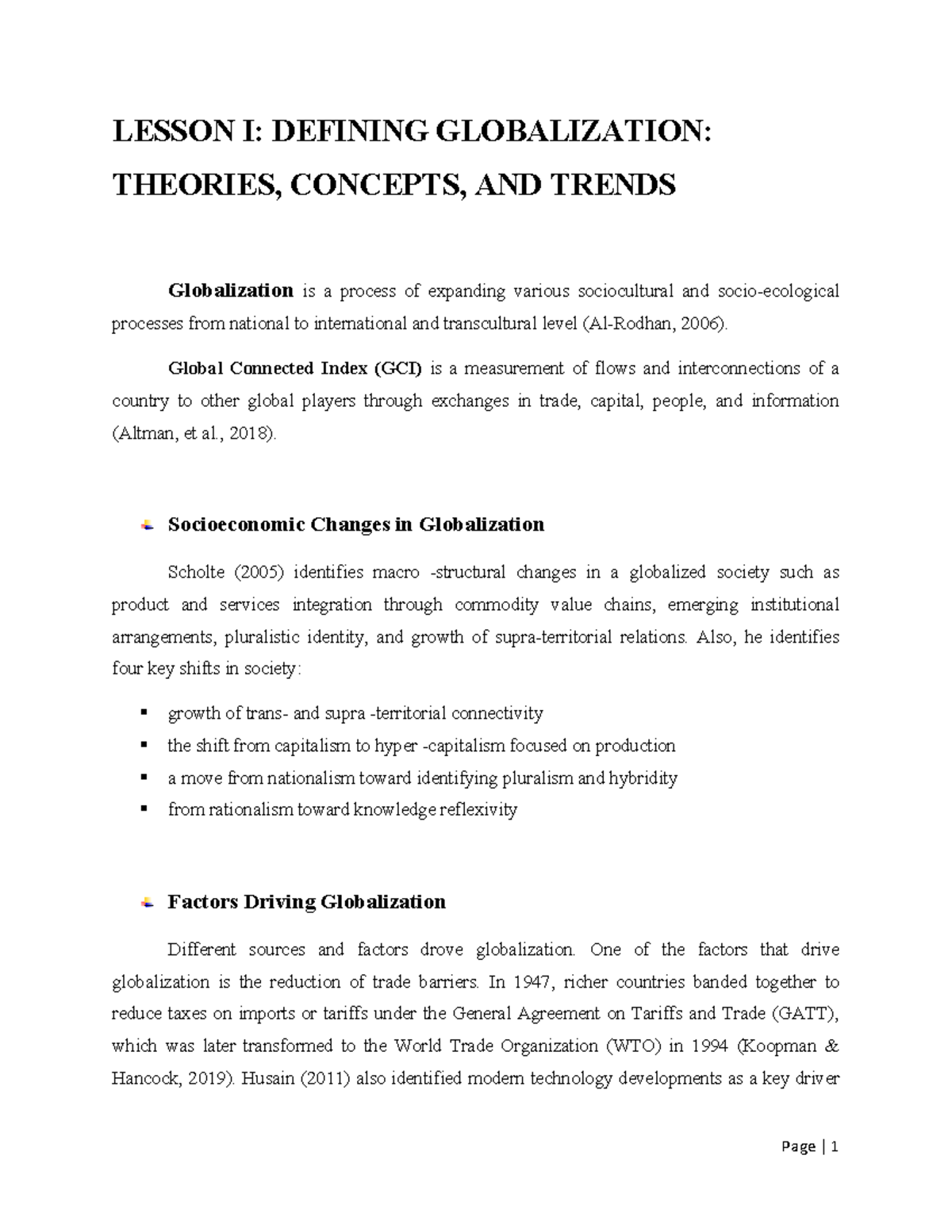 LESSON I: GLOBALIZATION THEORIES, IMPACTS, AND DEBATES (CWM 101) - Studocu