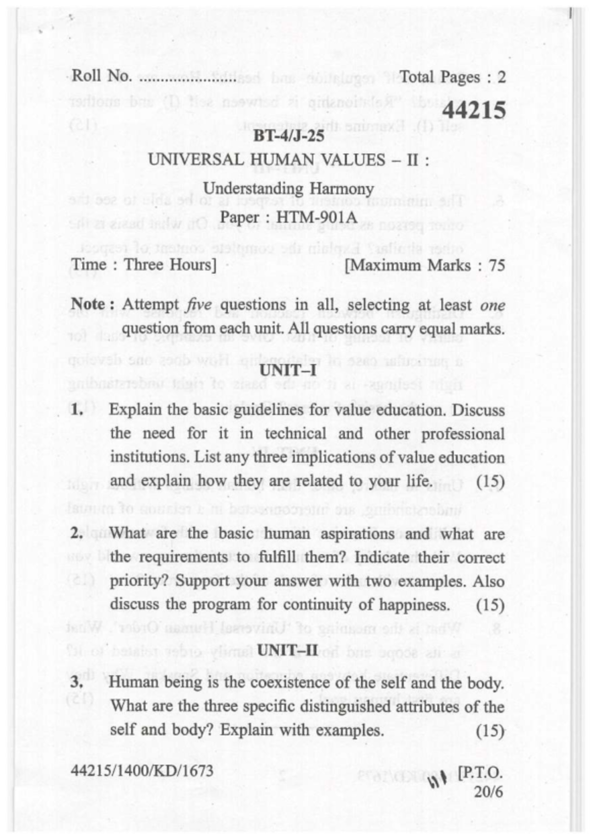 44215 UNIVERSAL HUMAN VALUES 11: Understanding Harmony Exam Guide - Studocu