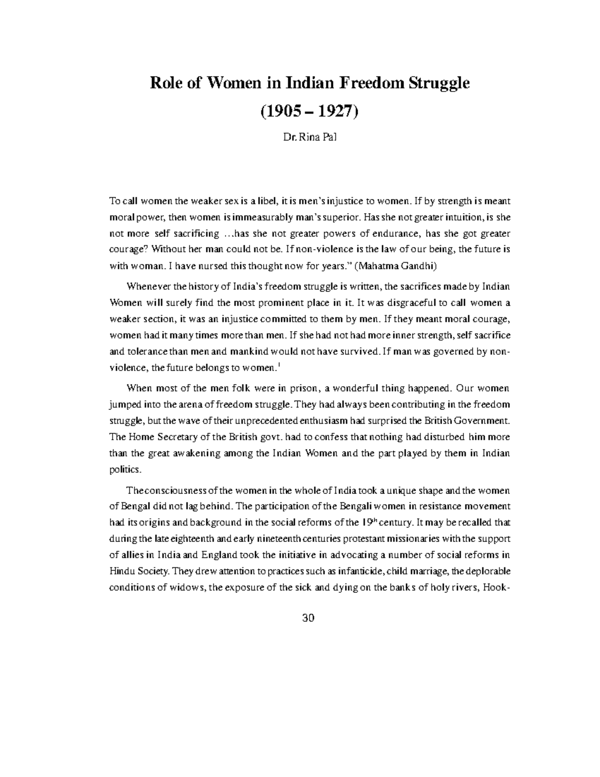 Role of Women in Indian Freedom Struggle 1905–1927 Dr Rina Pal ...