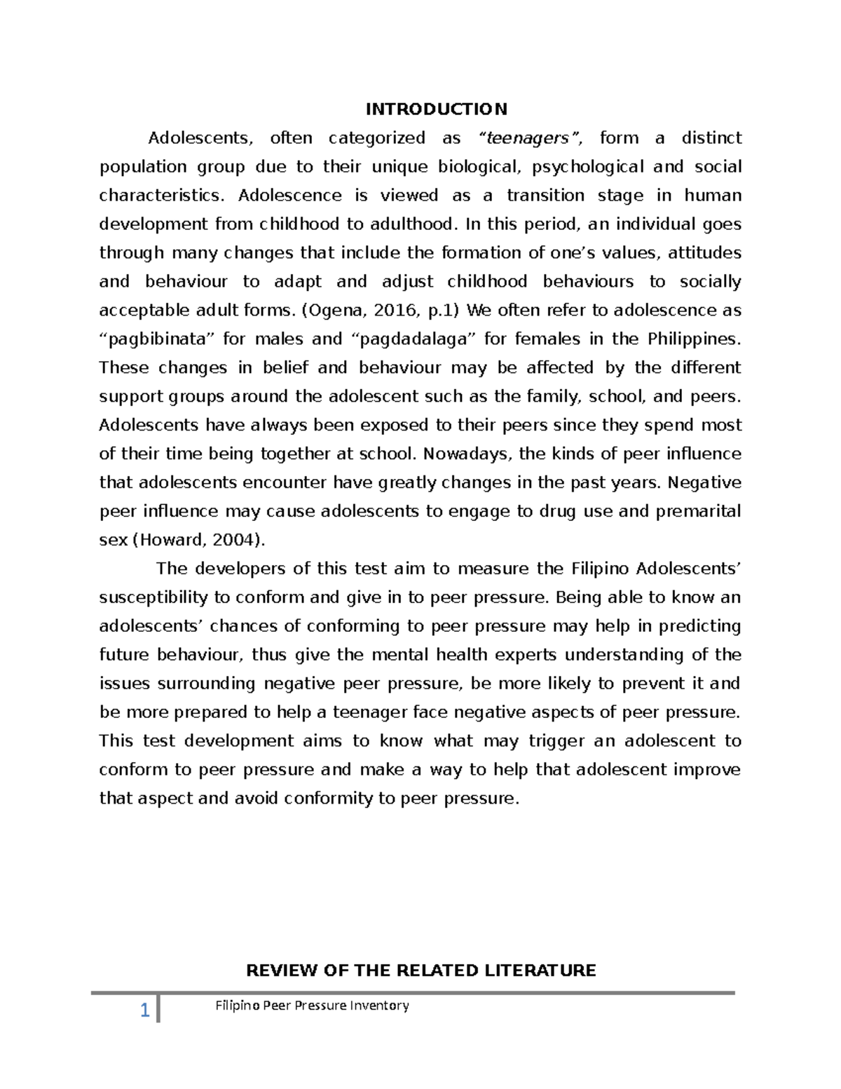PEER Pressure Inventory: Assessment of Filipino Adolescents' Conformity ...