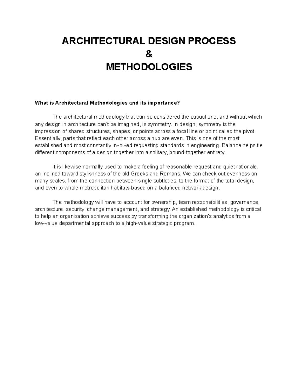 ARCH 101: Architectural Design Process Methodologies Explained - Studocu