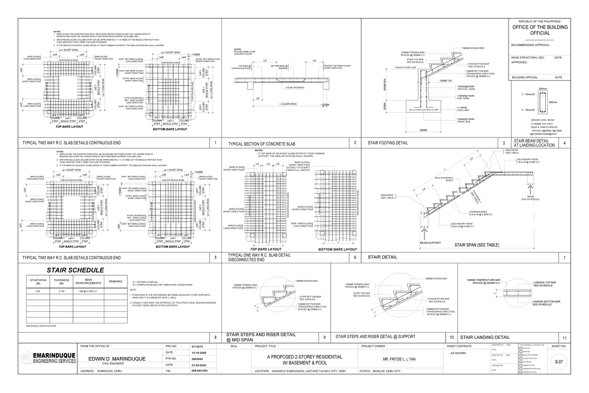 S-07: Typical Two-Way R.C. Slab Details and Stair Specifications - Studocu