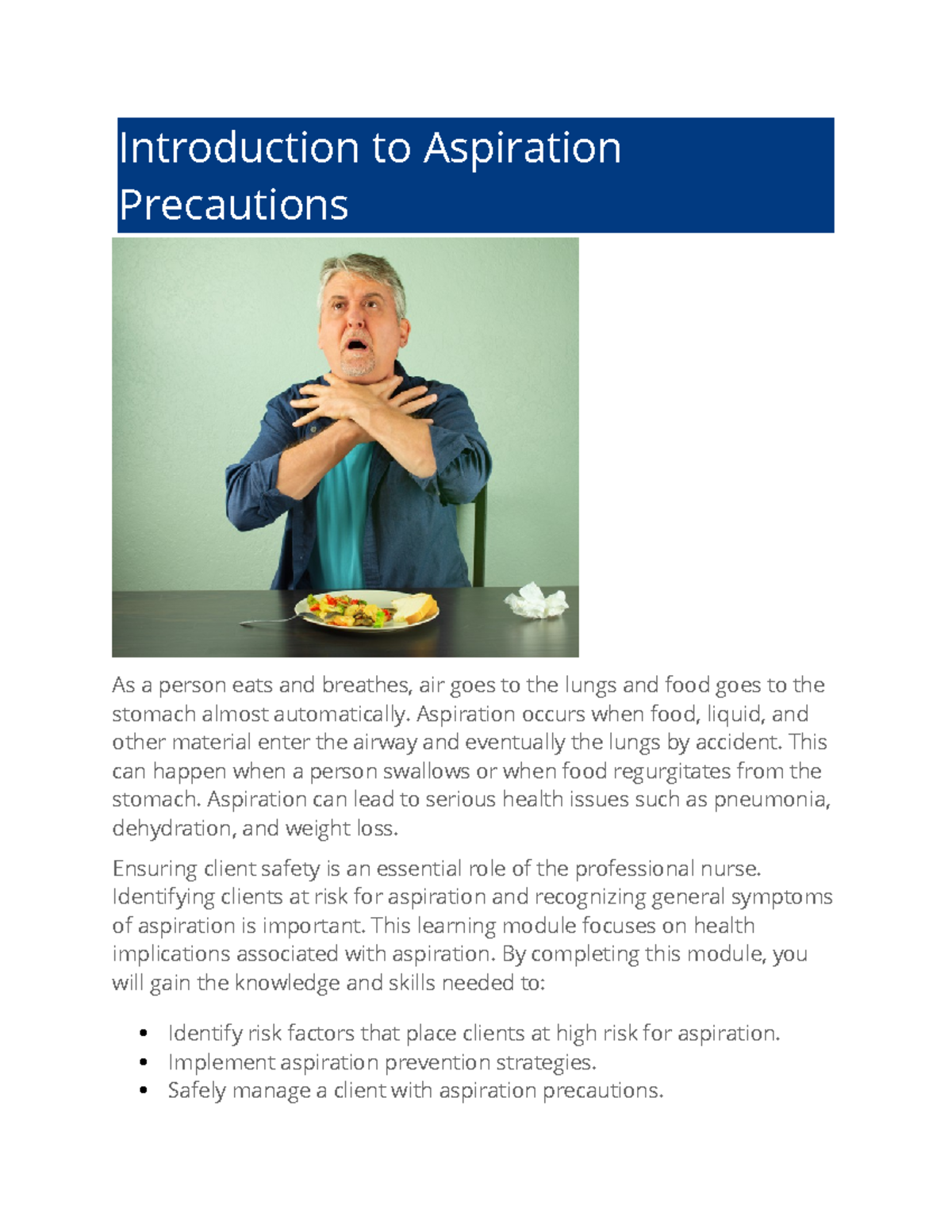 Aspiration Precautions: Nursing Guidelines for Edapt EDN-101 - Studocu
