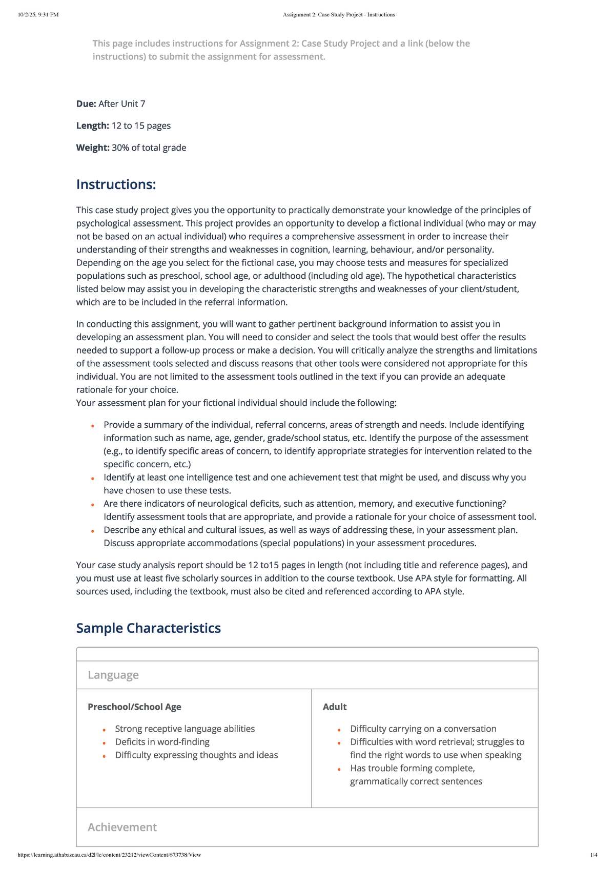 PSYC469 Assignment 2: Case Study Project Instructions and Guidelines ...