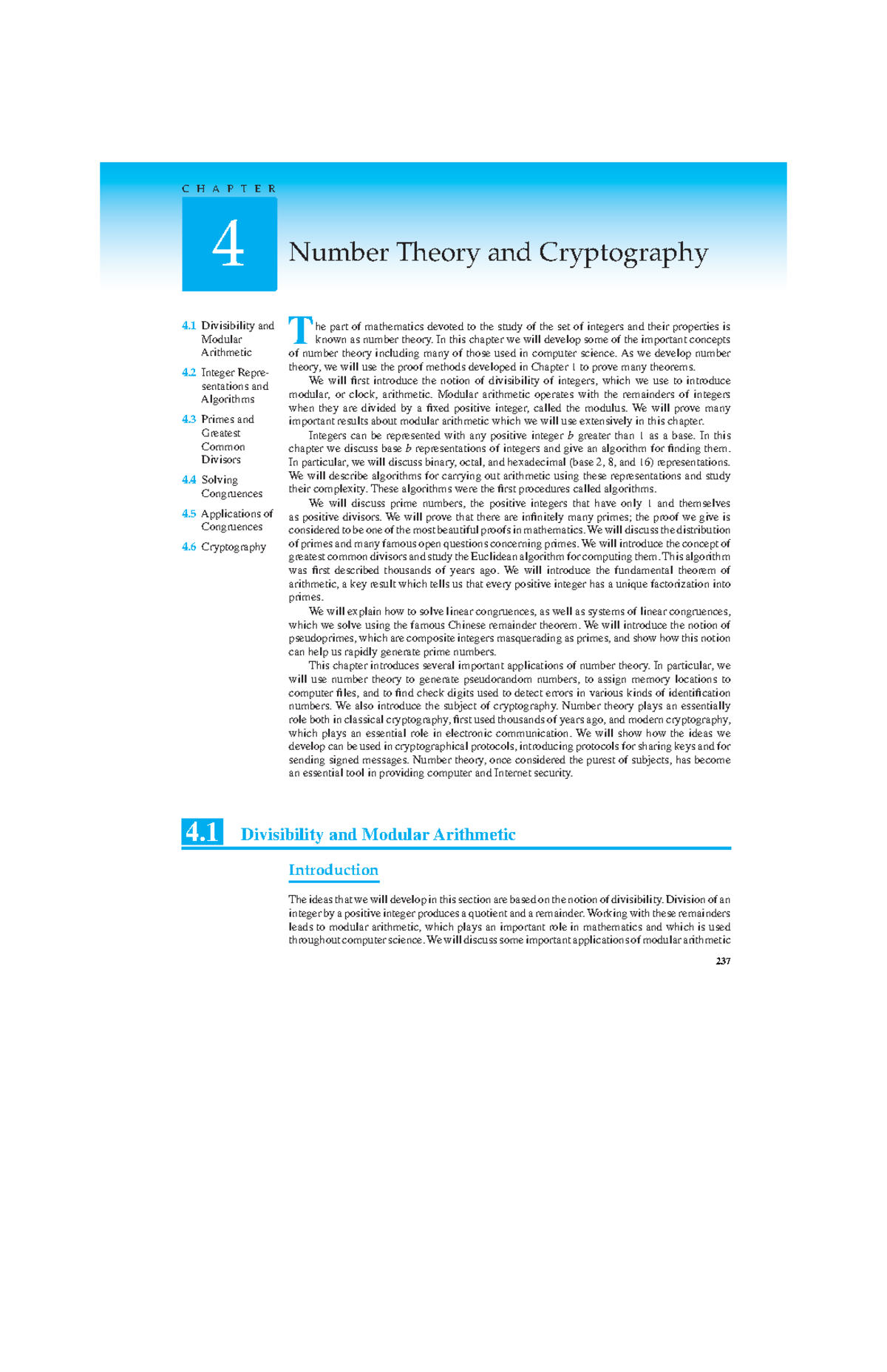 Divisibility And Modular Arithmetic 4 C H A P T E R Number Theory And Cryptography 4