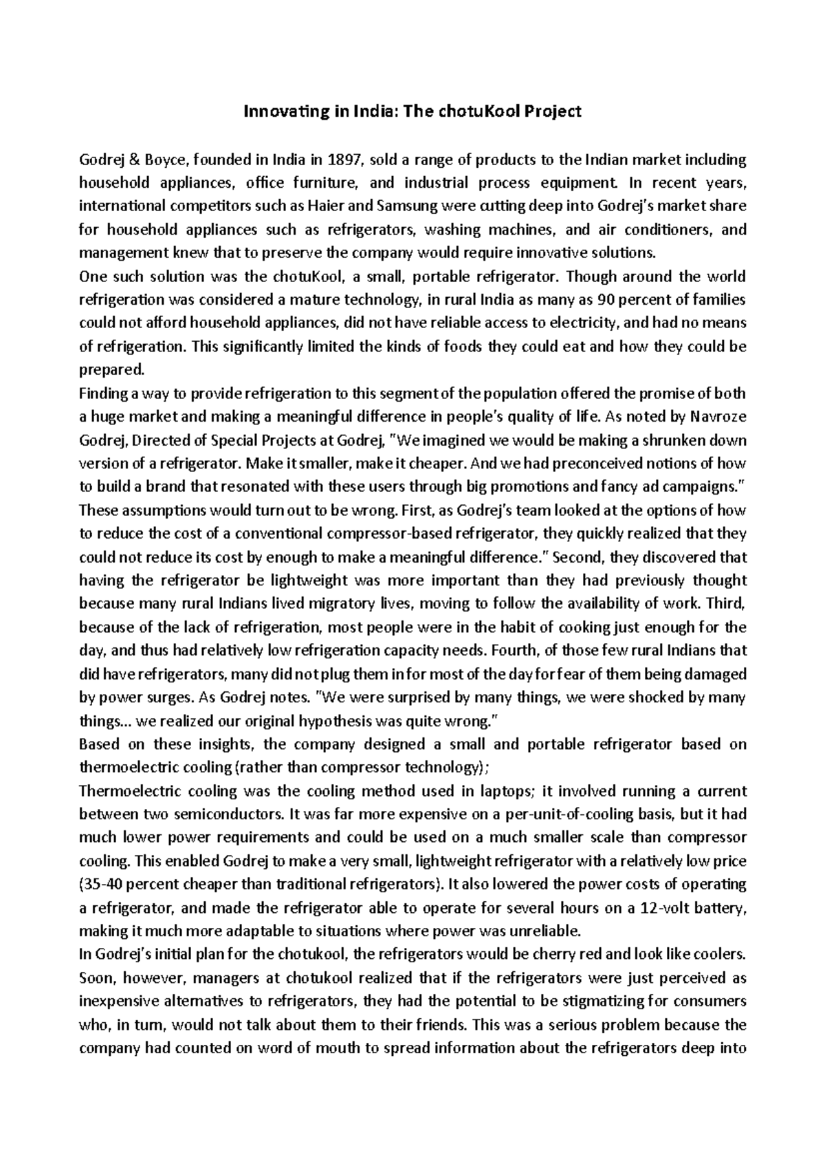 Case Study 2: Innovating in India - The chotuKool Project Analysis ...