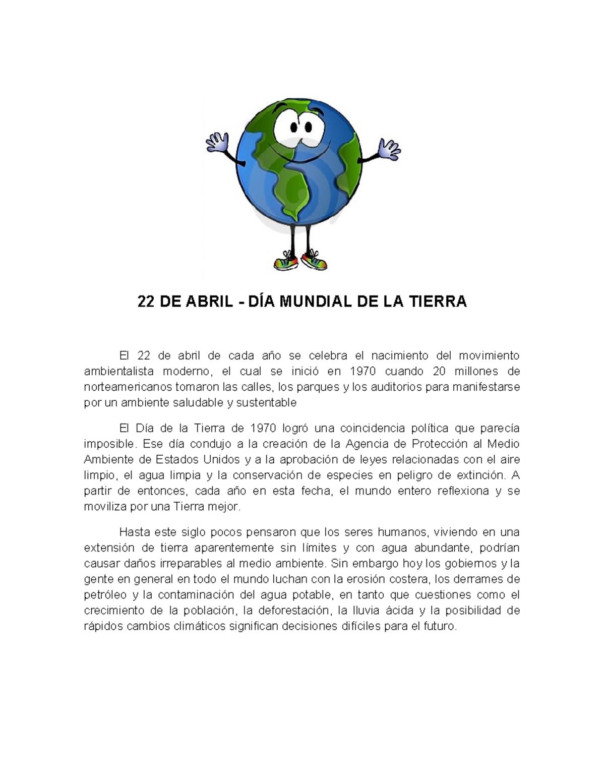 22 DE ABRIL: CELEBRACIÓN DEL DÍA MUNDIAL DE LA TIERRA - Studocu