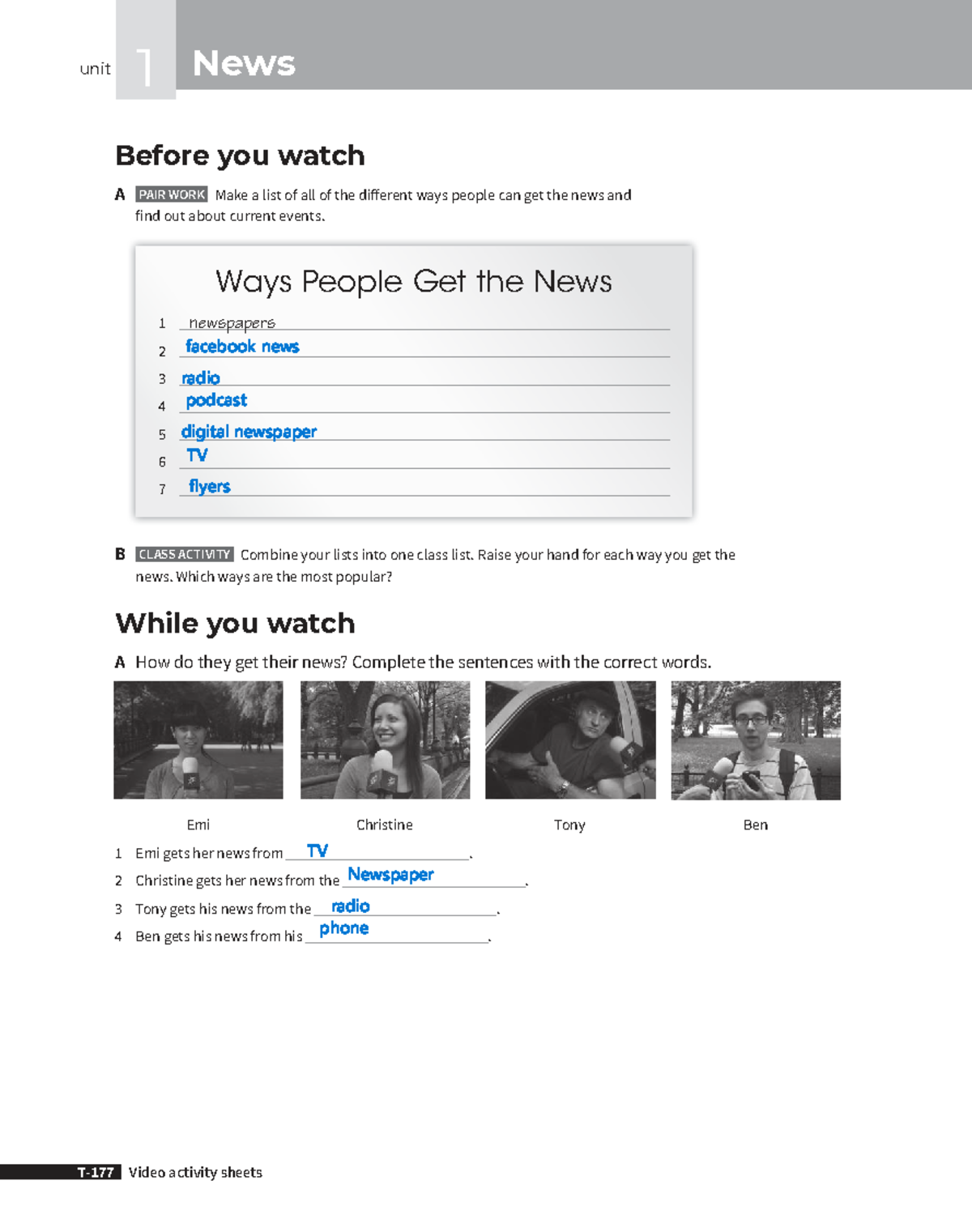 Four Corners Level 4 Unit 1: News Gathering Activity Sheets - Studocu