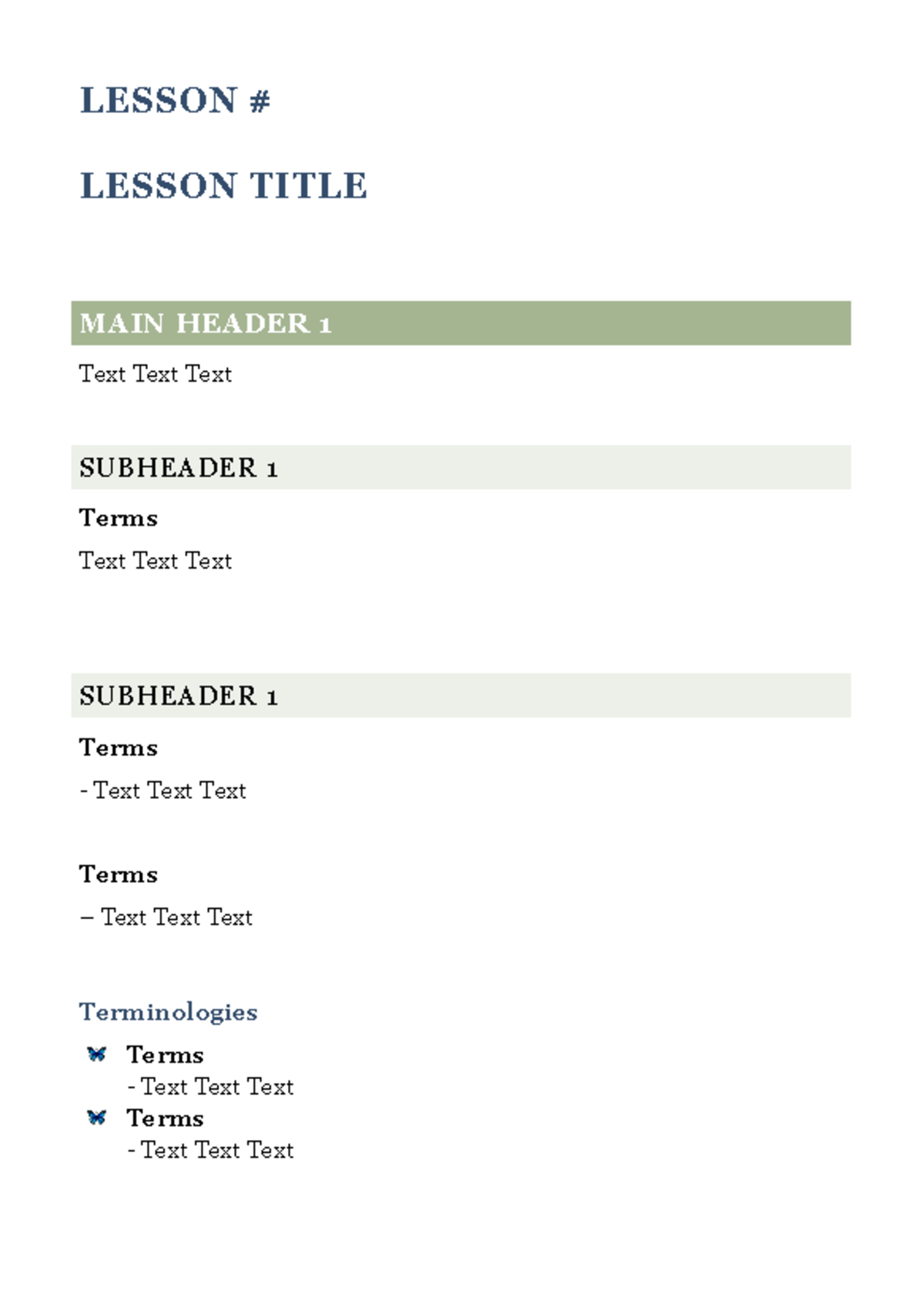 Notes a5 single column template - LESSON LESSON TITLE MAIN HEADER 1 ...