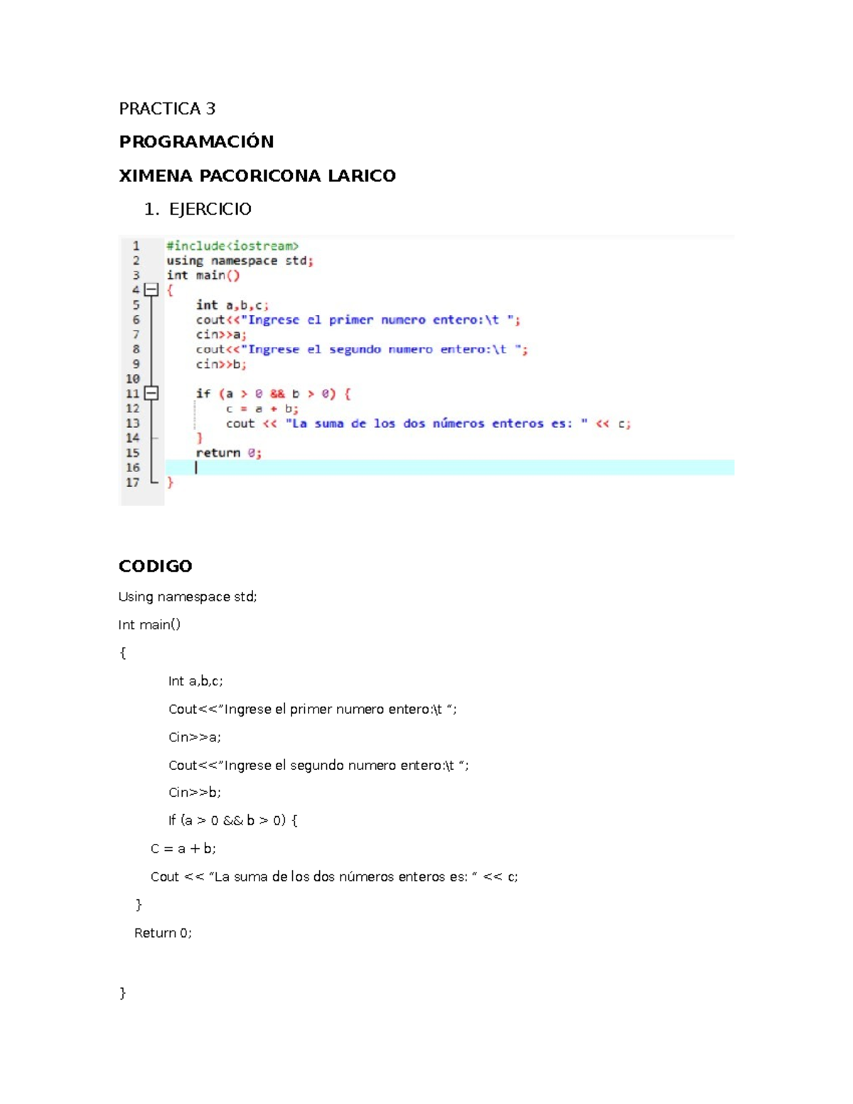 Práctica 3: Fundamentos de la Programación - Ejercicios y Códigos - Studocu