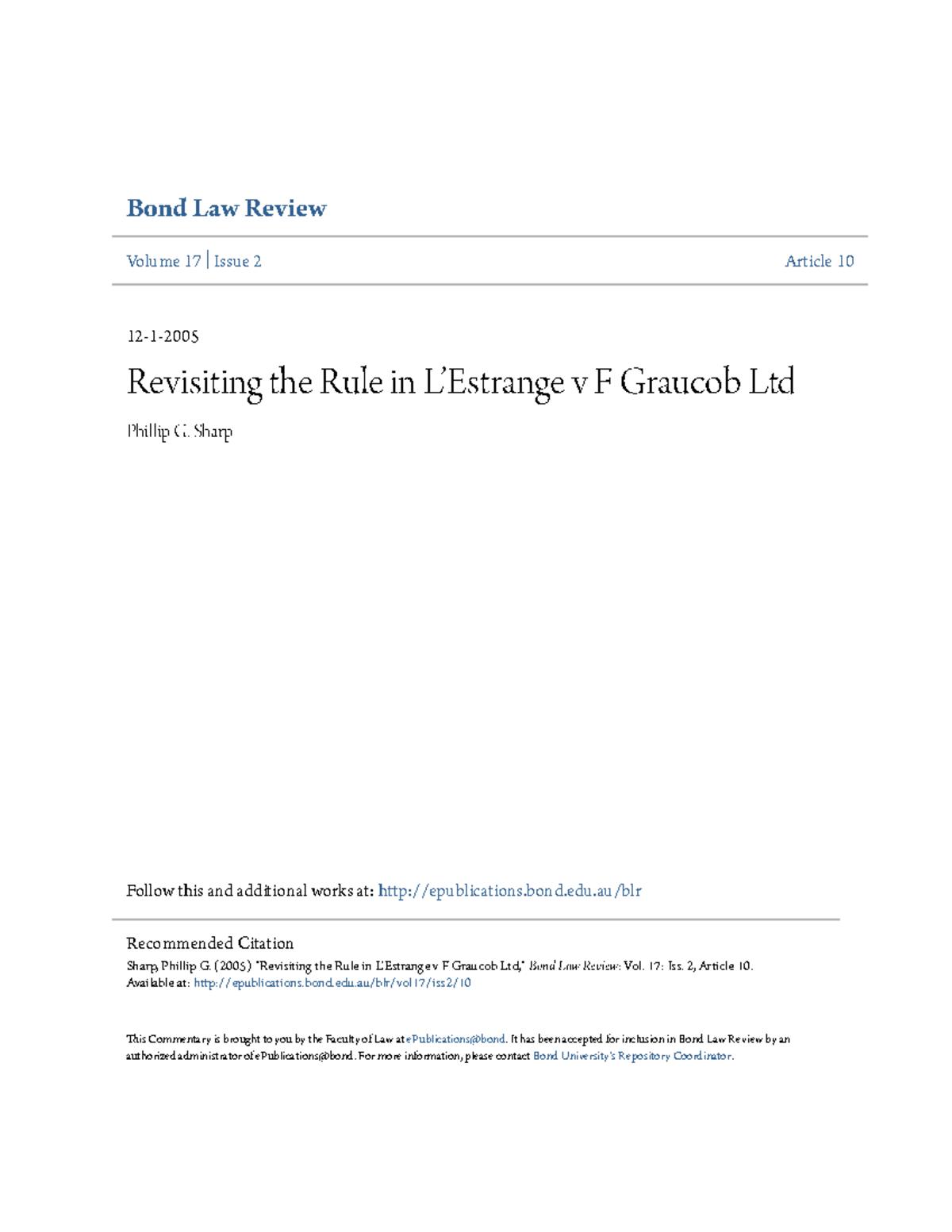 Bond Law Review: Revisiting the Rule in L'Estrange v F Graucob Ltd ...