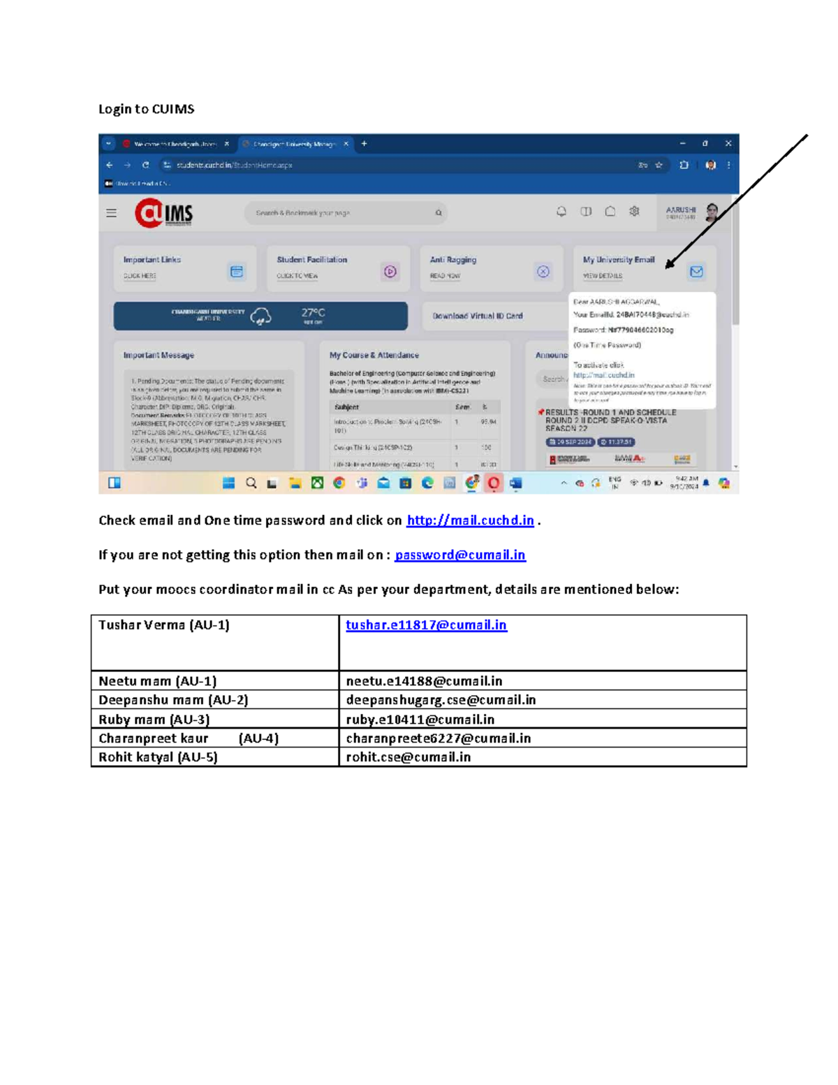 Guidelines for CUIMS Mail Activation and OTP Setup - Studocu