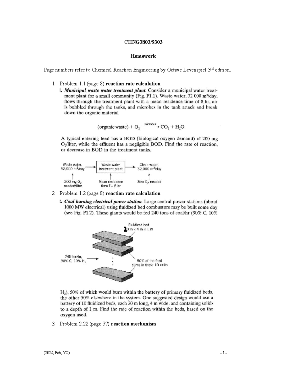 Homework Problems on Chemical Reaction Engineering (CHE 2024) - Studocu