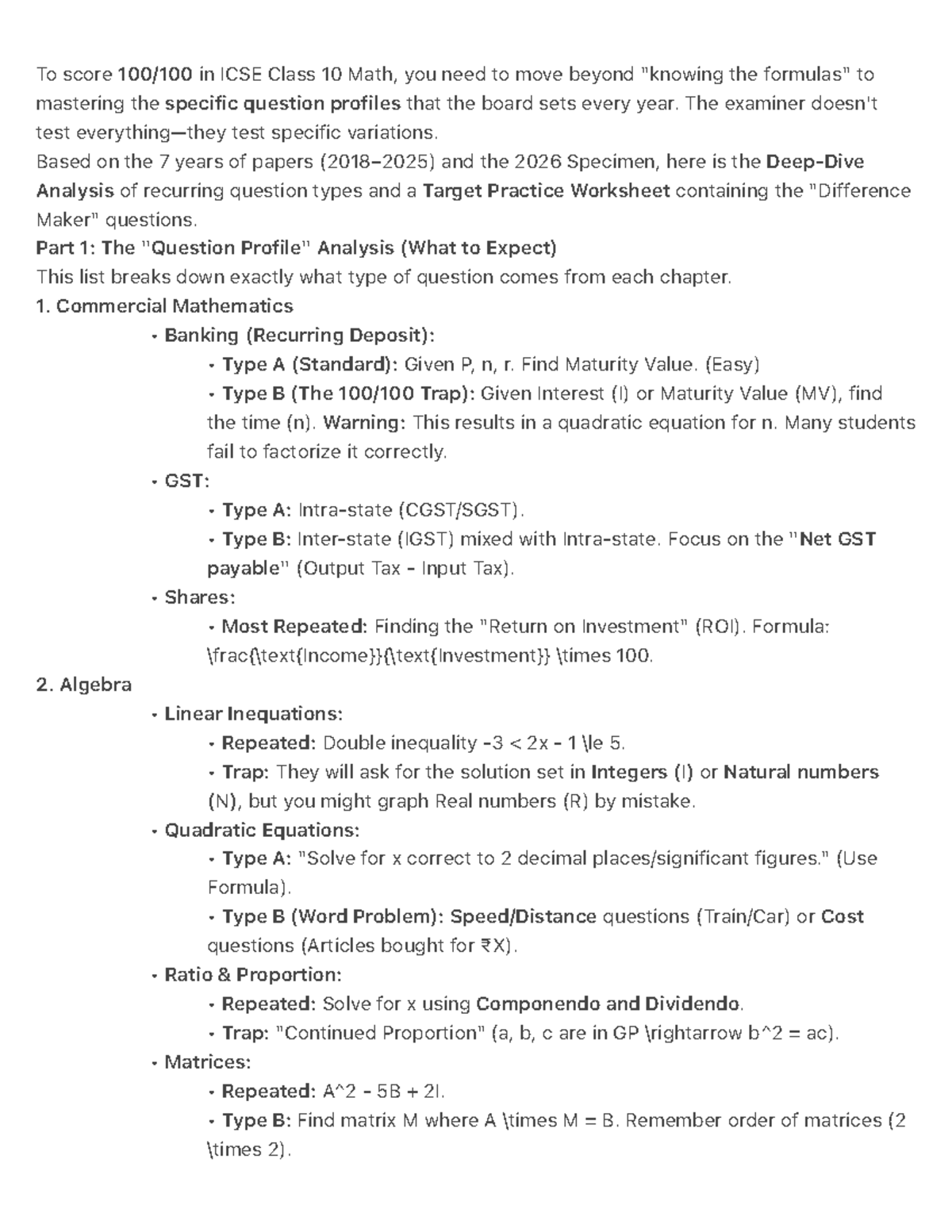 ICSE Class 10 Math: Analysis of Recurring Question Types & Practice ...