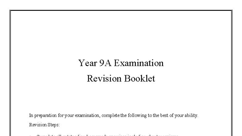 Year 9A Exam Revision Guide: Key Concepts and Practice - Studocu