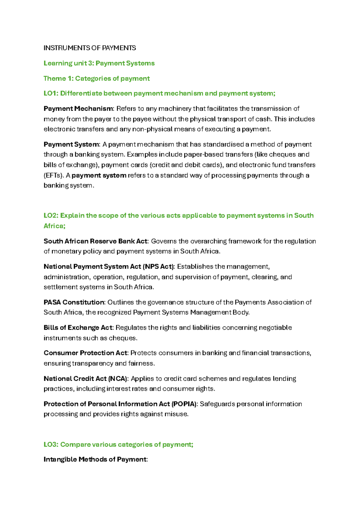 LU3: Instruments of Payments - Overview of Payment Systems and ...
