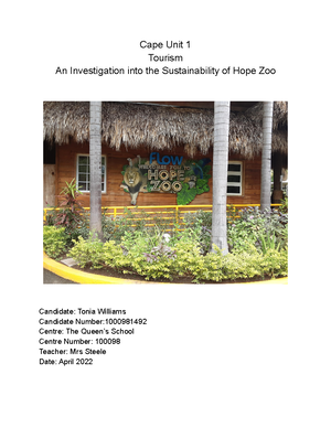 Cape Tourism Unit 2 IA outline - CXC A31/U2/2 1 62 cxc Allocation of ...