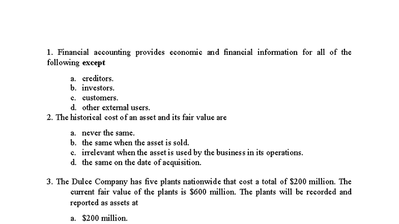 Multiple Choice Questions for Financial Accounting Midterm Exam - Studocu
