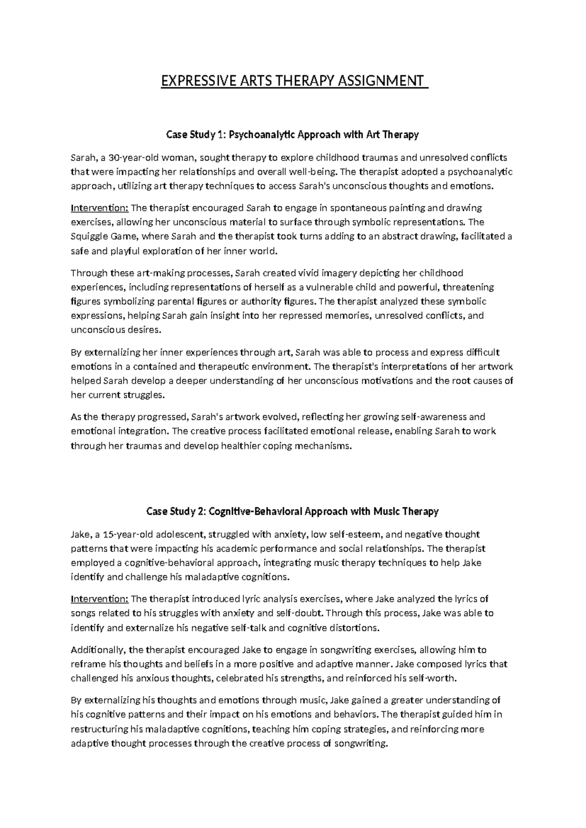 Expressive Arts Therapy Case Studies: Techniques & Interventions - Studocu