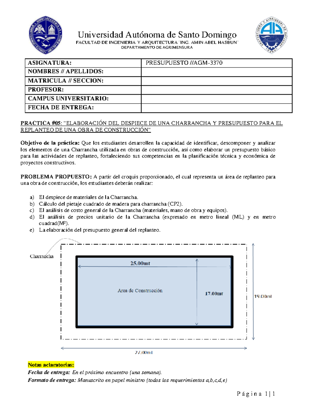 Práctica #05: Presupuesto de Charrancha y Replanteo - Studocu