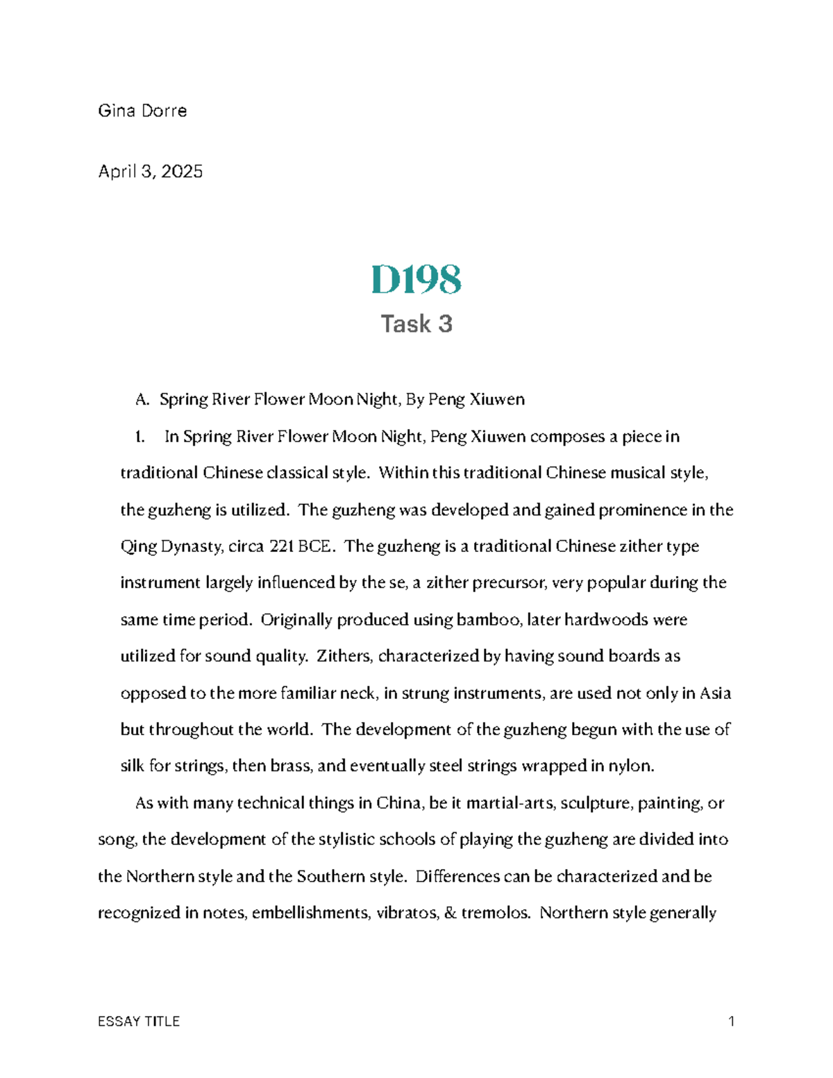 D198 Task 3 - Analysis of "Spring River Flower Moon Night" by Peng ...