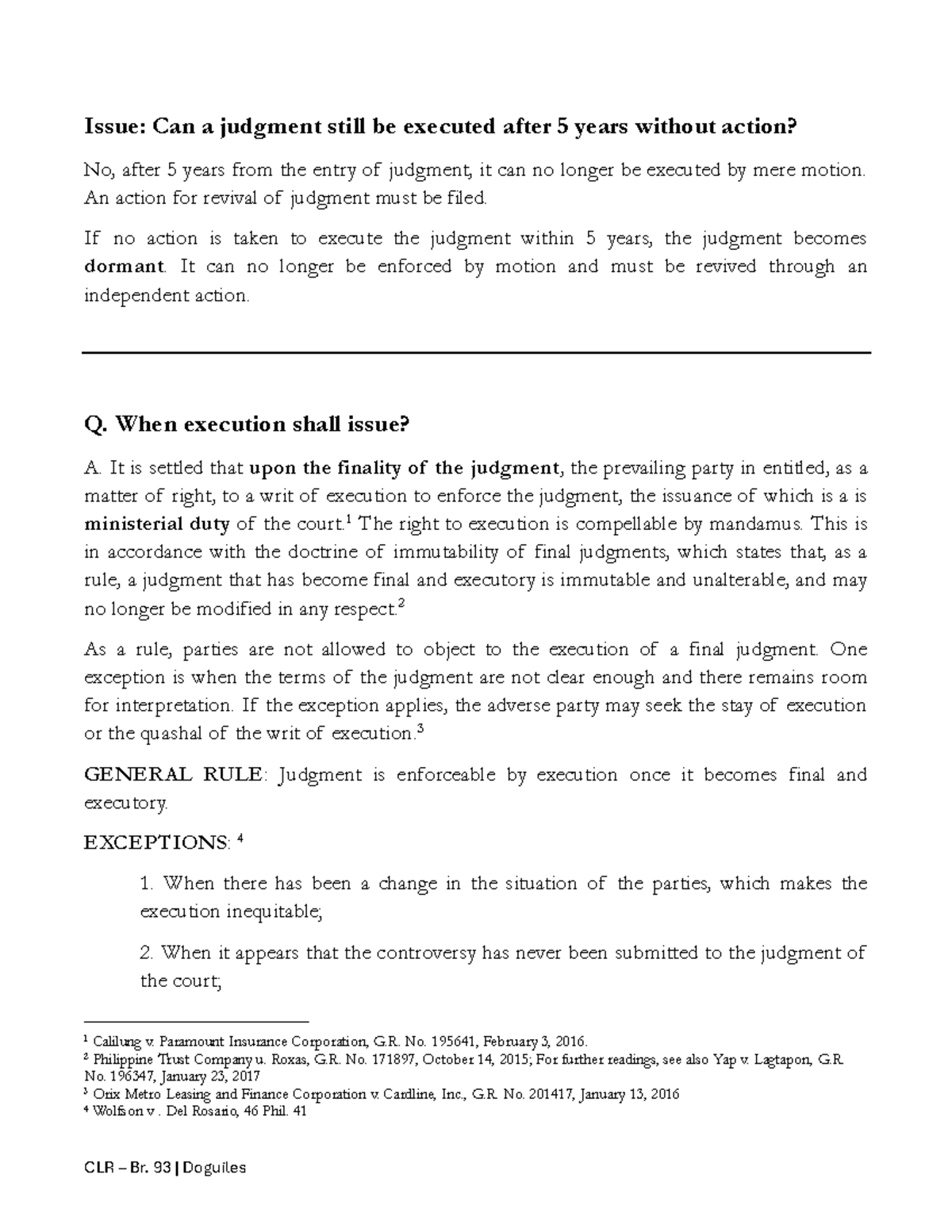 Revival of Dormant Judgment: Execution Rules and Procedures - Studocu