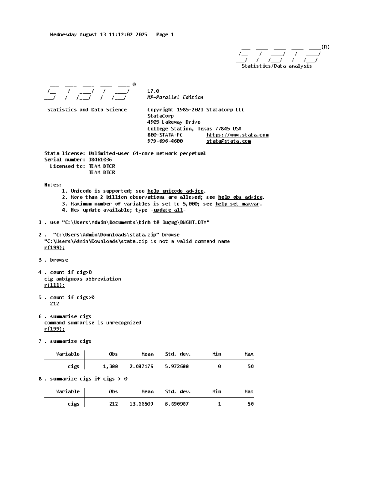 C1 - Stata Analysis Example and Data Summary - Studocu