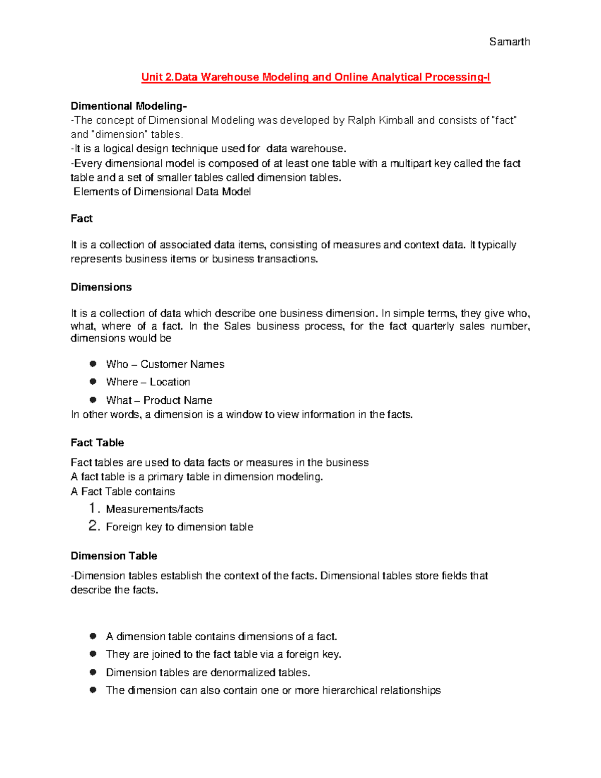 DWM-2: Data Warehouse Modeling & OLAP Concepts Explained - Studocu
