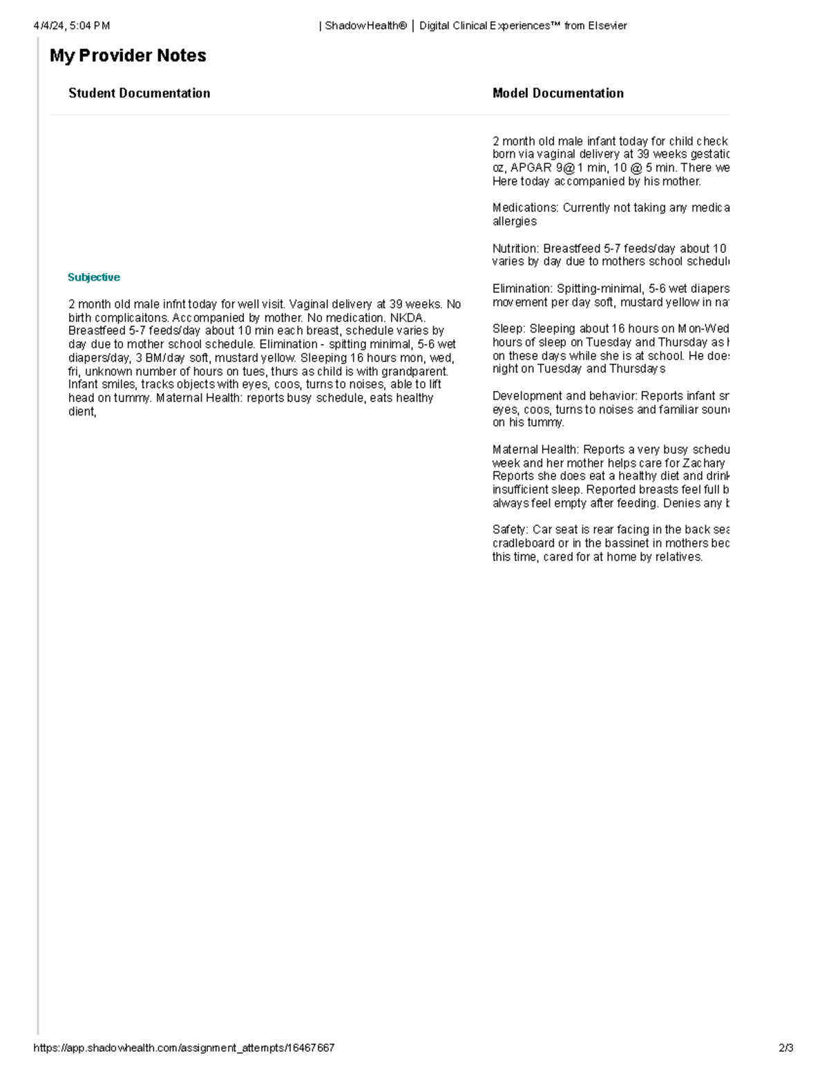 Shadow Health Documentation for 2-Month-Old Zachary Lafontaine - Studocu