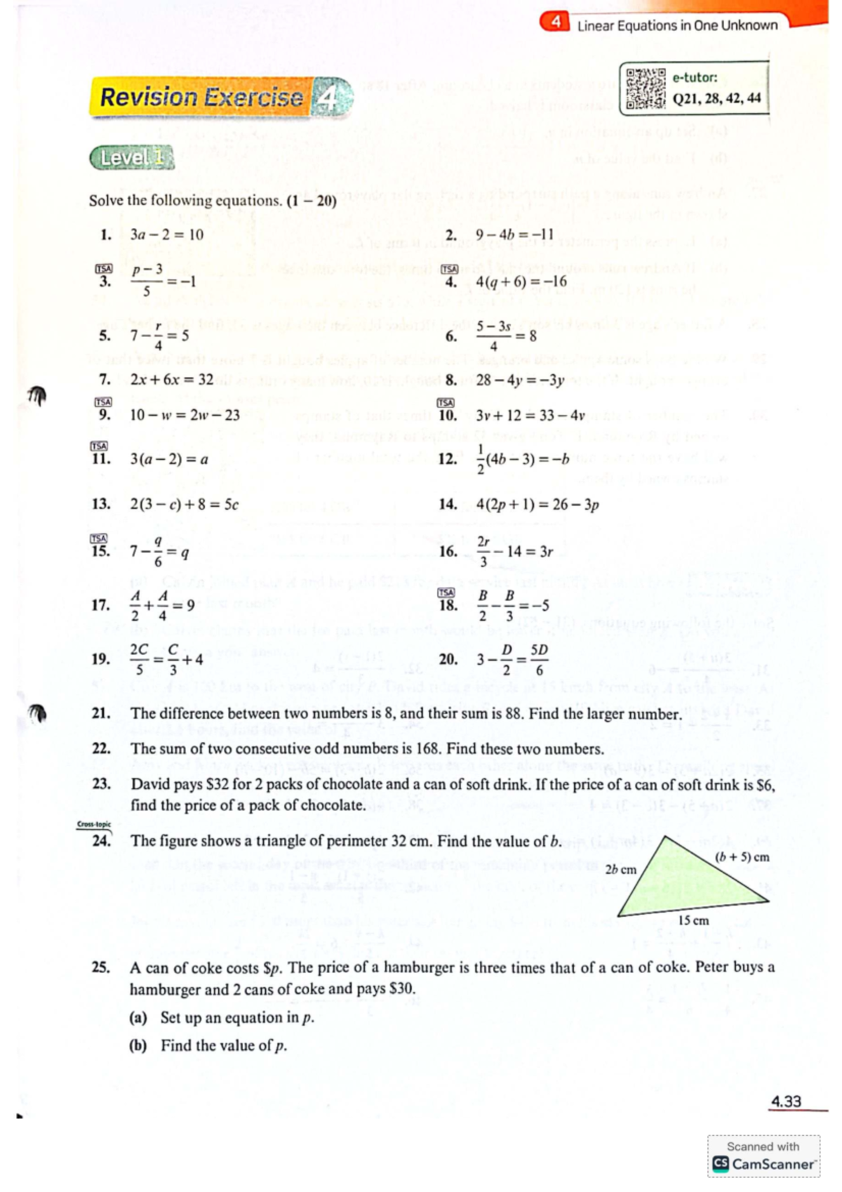 Linear Equations in One Unknown - S1A Ch4 Review - Studocu