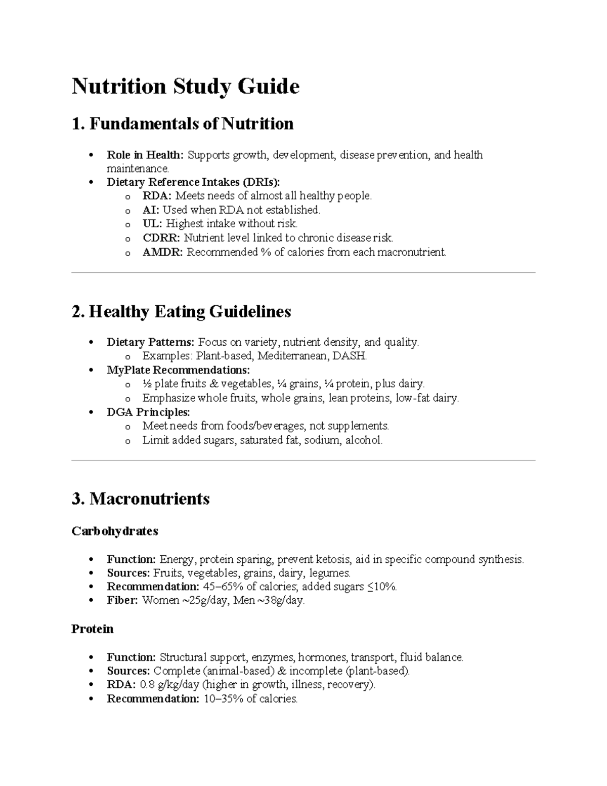 Nutrition Study Guide: Fundamentals of Health & Dietary Guidelines ...