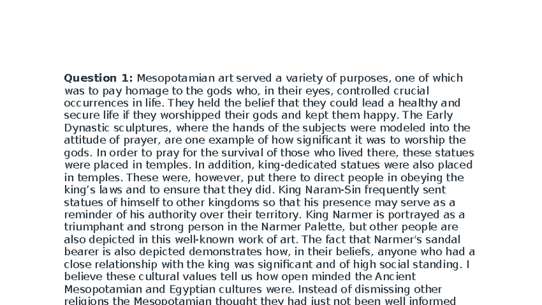 Humanities - Assignment: Exploring Mesopotamian and Egyptian Art - Studocu