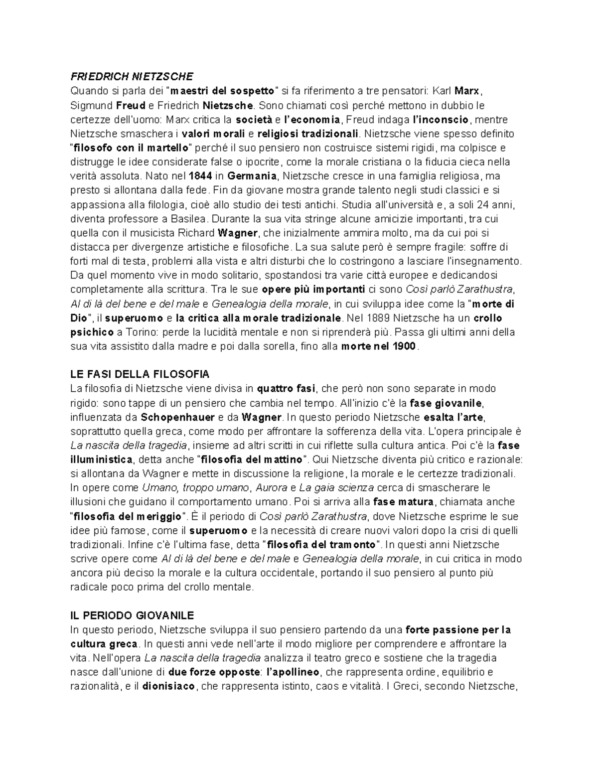 Friedrich Nietzsche: Appunti di Filosofia e Pensiero Critico - Studocu