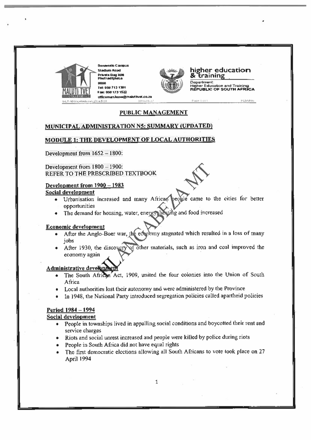 N5 Public Management: Summary of Local Authorities Development (Modules ...