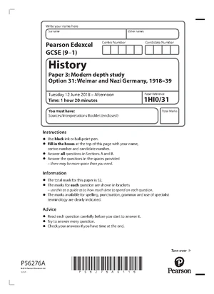 Edexcel GCSE History Paper 3: Weimar & Nazi Germany Exam Guide 2024 ...